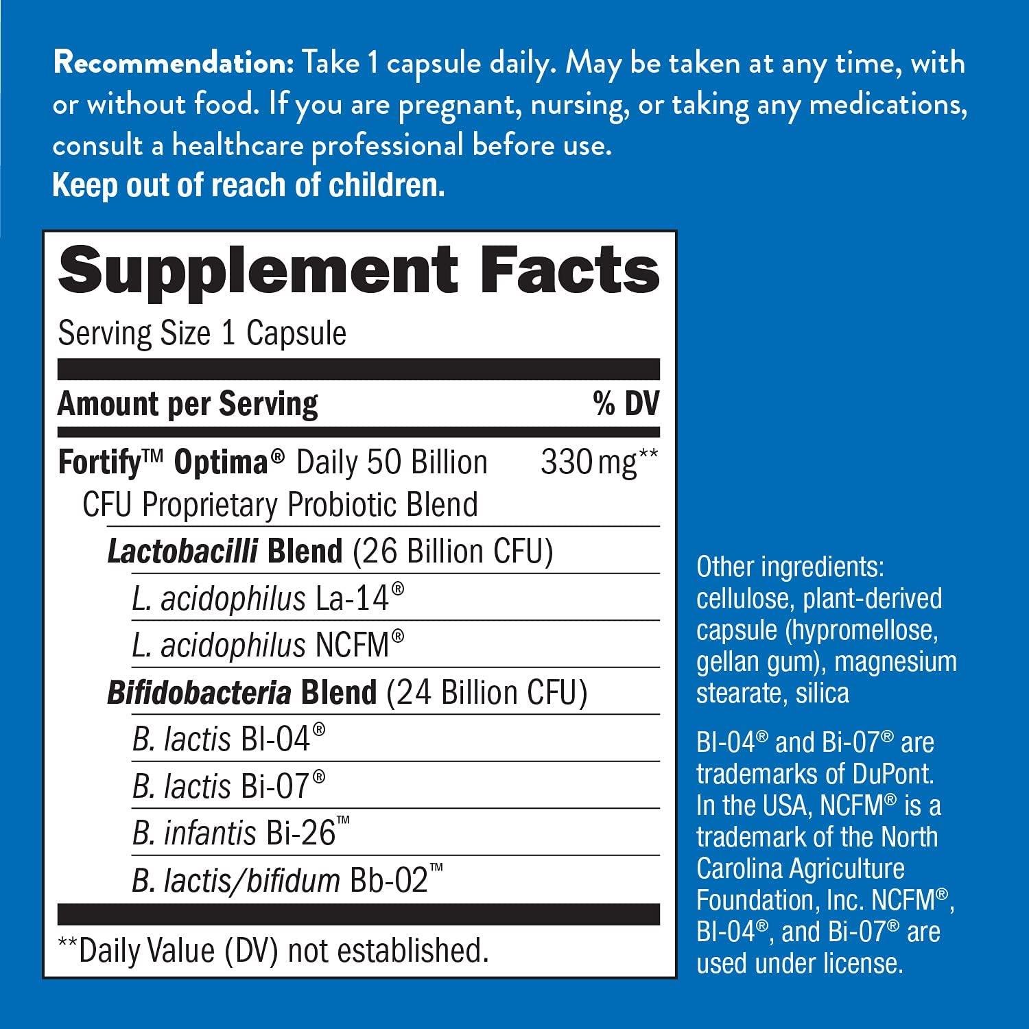 Nature's Way Fortify Optima 50 Billion Daily Probiotic - Supports ...