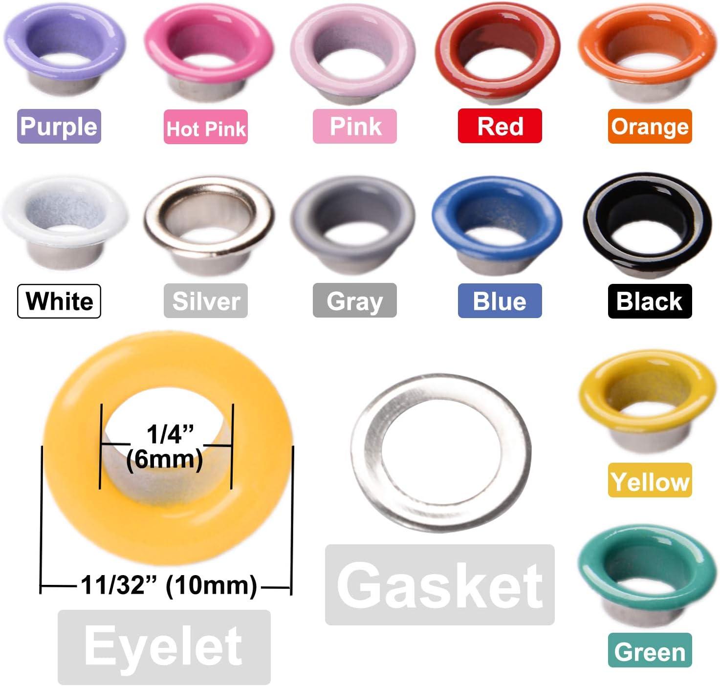 360 Sets 1/4 Inch Multi-Color Metal Grommet Eyelets Kit with ...