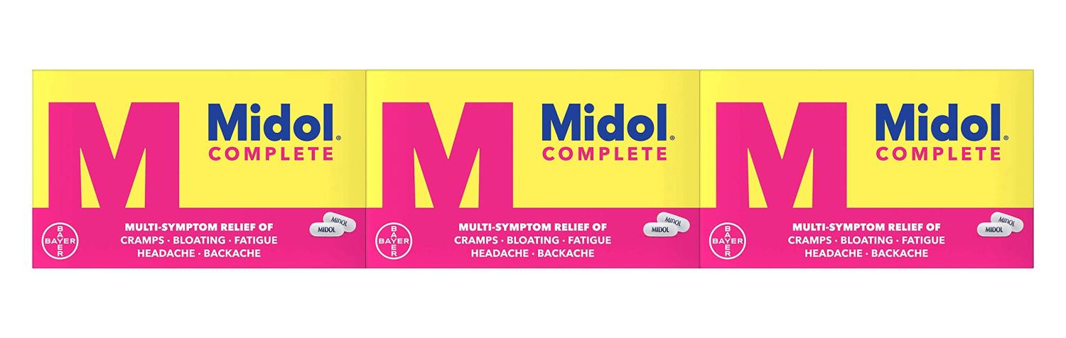 Midol Complete Menstrual Pain Relief Caplets - 120 Count, Pack of 3 ...