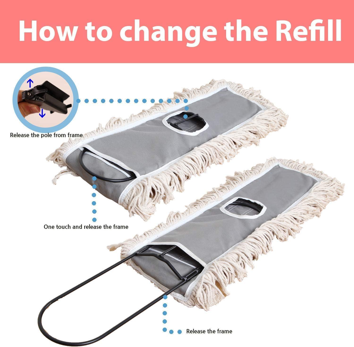 JINCLEAN 24 Industrial Cotton Floor Dust Mop with Adjustable Steel ...