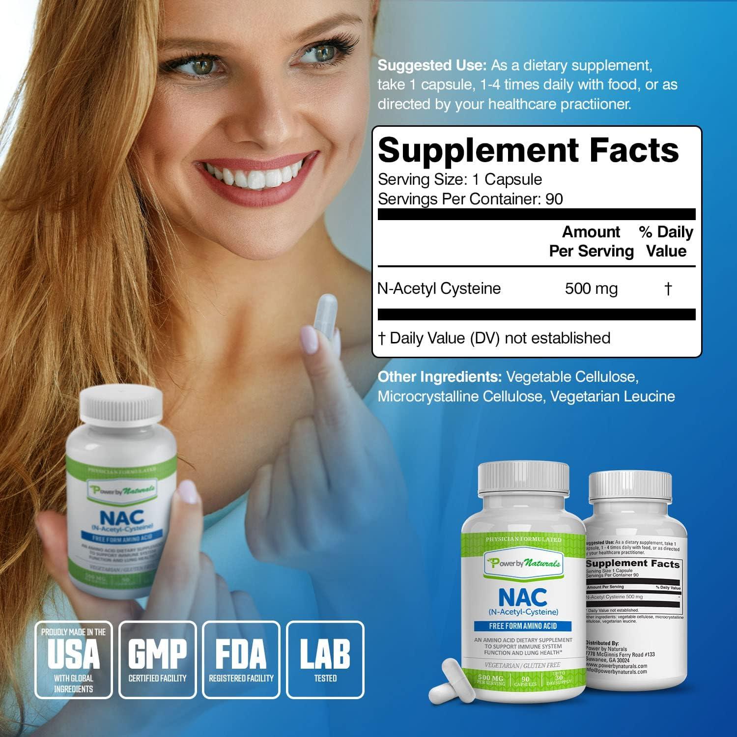 Power By Naturals NAC Supplement - 1000mg N-Acetyl Cysteine for Liver and Lung Support - 90ct ...