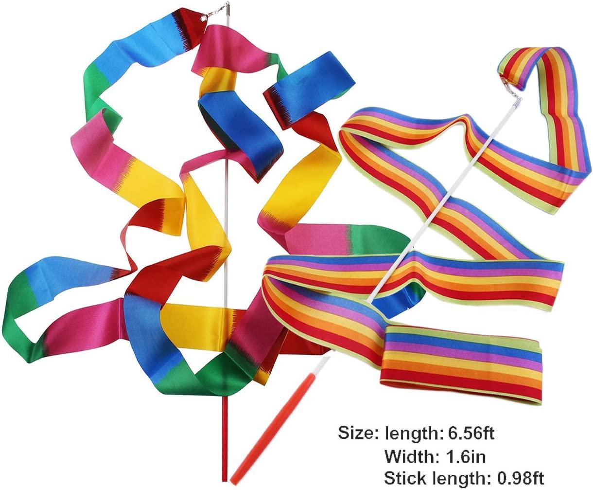 Dance Ribbons Rainbow Streamers - 2pc Set for Kids Rhythmic Gymnastics ...