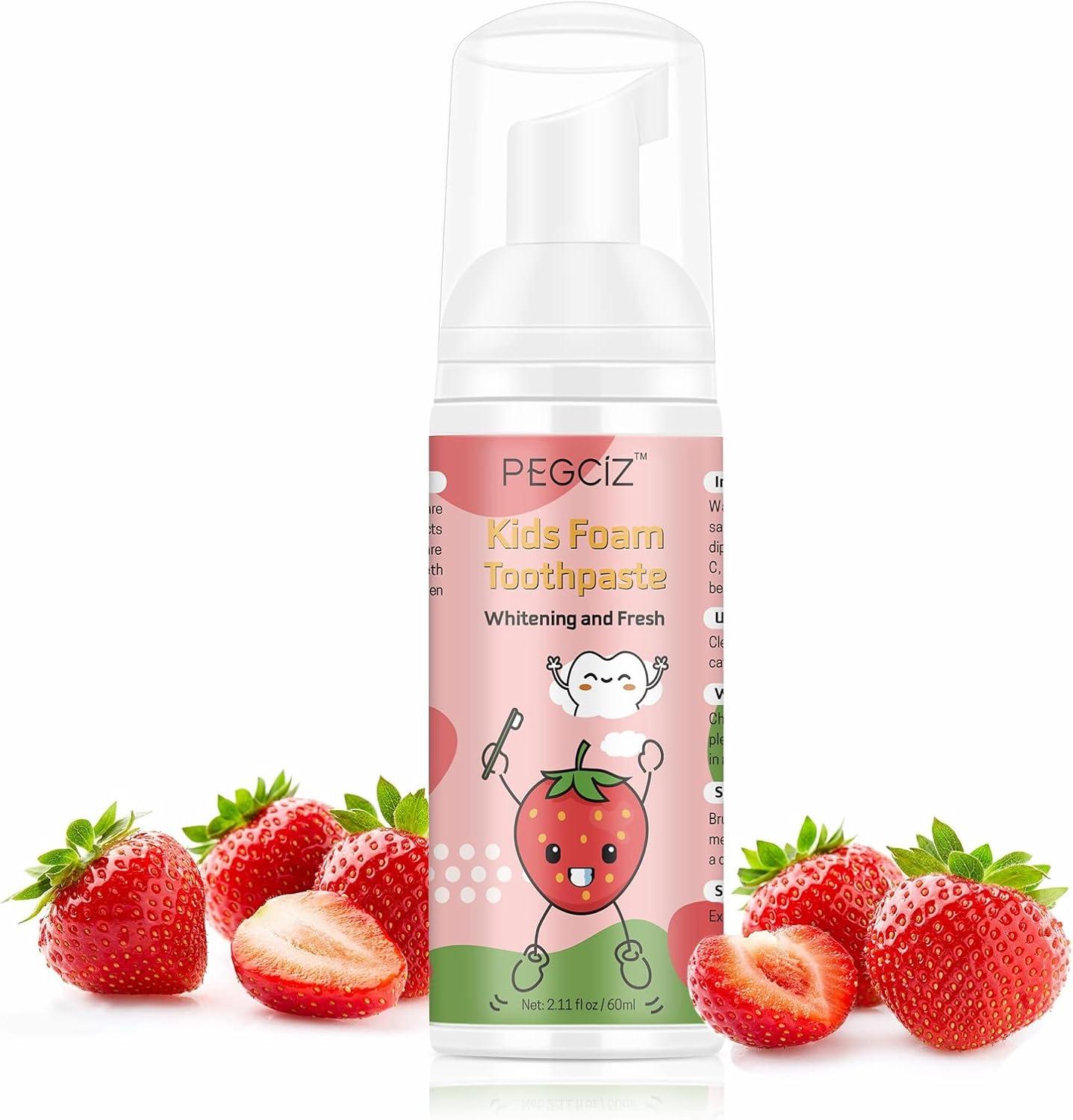 Children's Foam Toothpaste with U-Shaped Toothbrush - Strawberry Flavor Ideal for Kids 2 ...