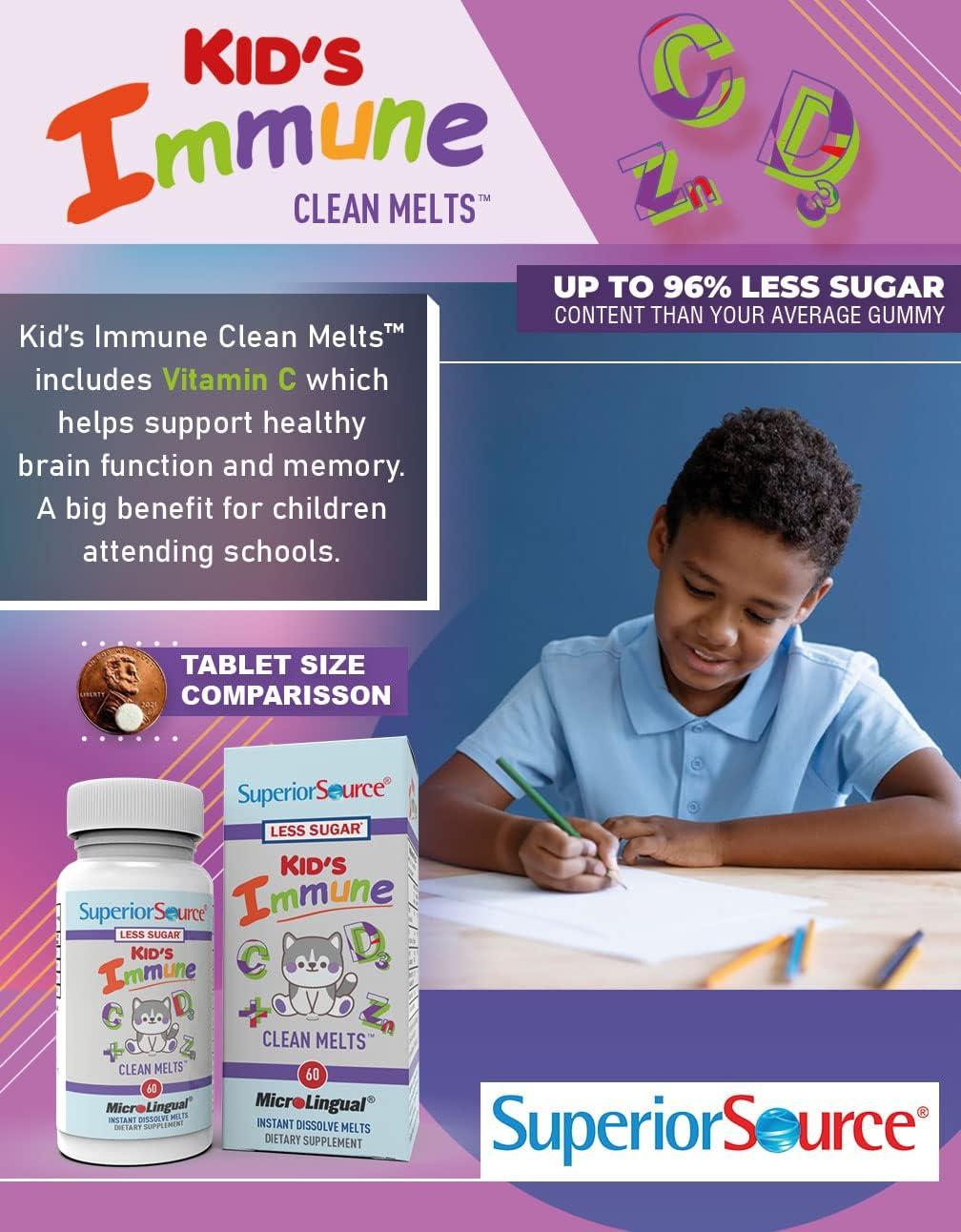 Kid's Immune Clean Melts 60 Ct Micro Tablets - Zinc, Vitamin C, D3, Elderberry - Non-GMO - Quick ...