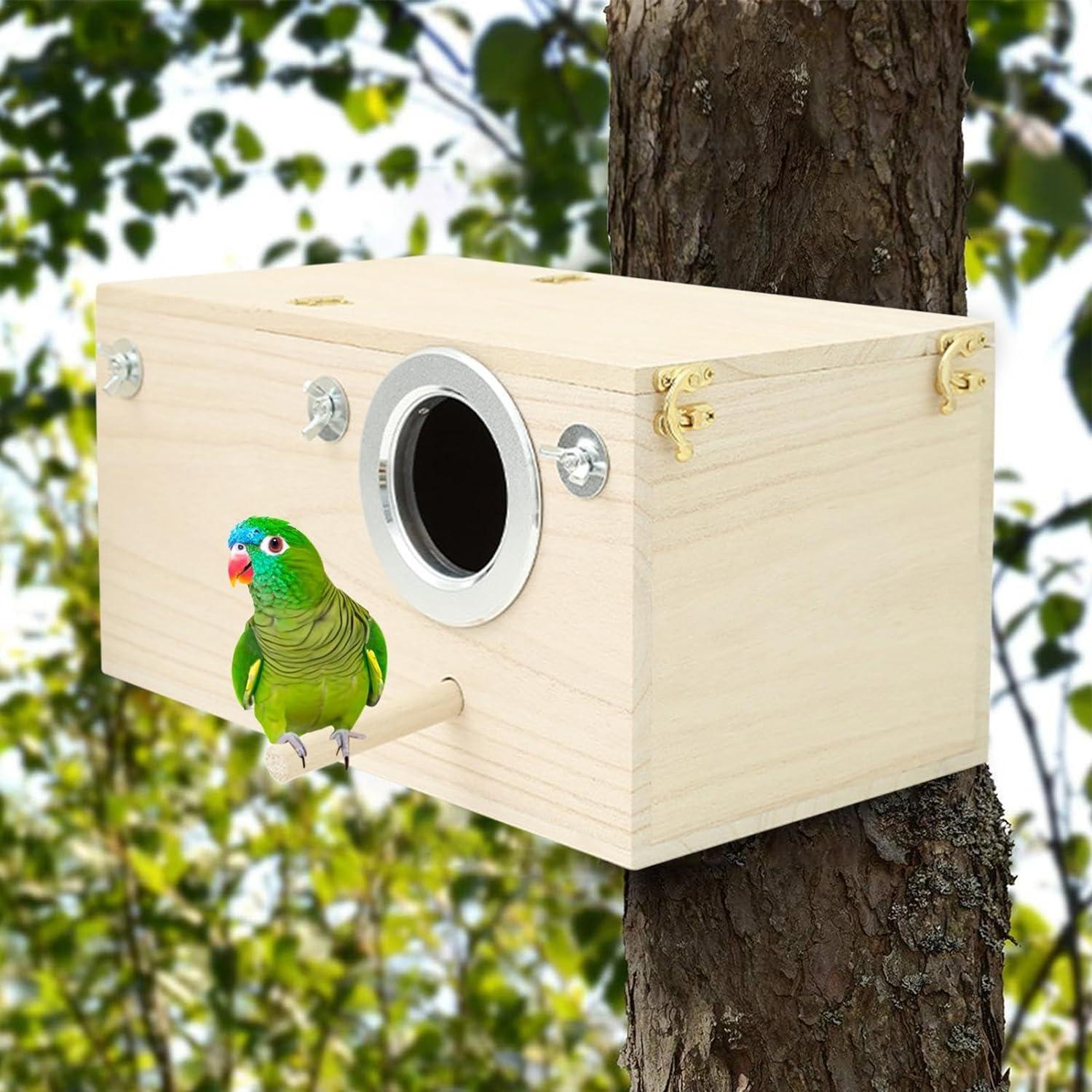 Wooden Parrot Breeding Box | Cockatiel Parakeet Nesting Box | Natural ...