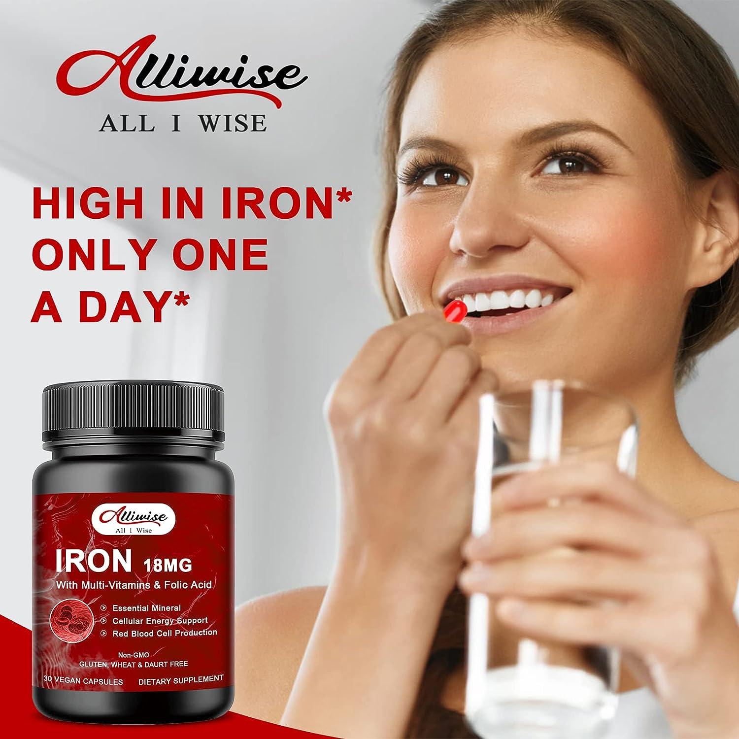 Iron 18mg Supplement with Vitamin C, B Complex & Folic Acid for Optimal ...
