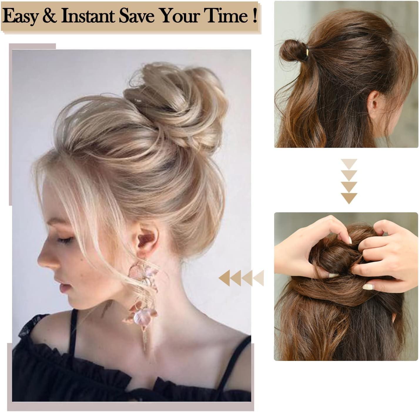 Silver Grey Hair Scrunchies Bun Extensions - Curly Wavy Messy Hair ...