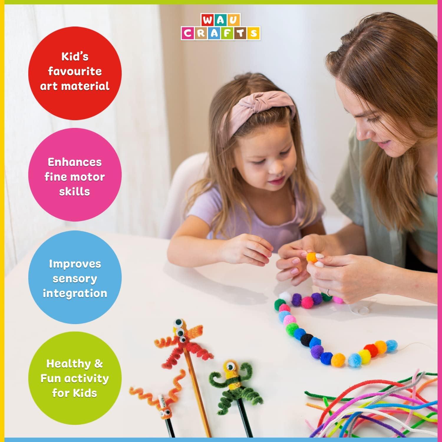 WAU Craft Pom Pom Balls - 100pcs 1.5 inch Multicolored Large Pompoms ...