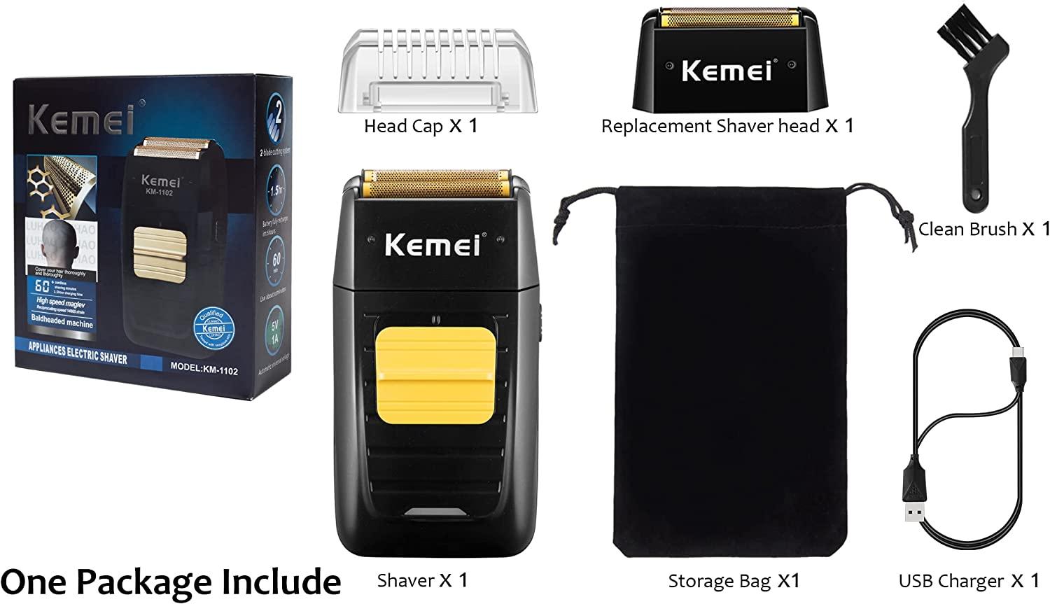 KEMEI Double Foil Electric Shaver for Men - Cordless Rechargeable Hair ...