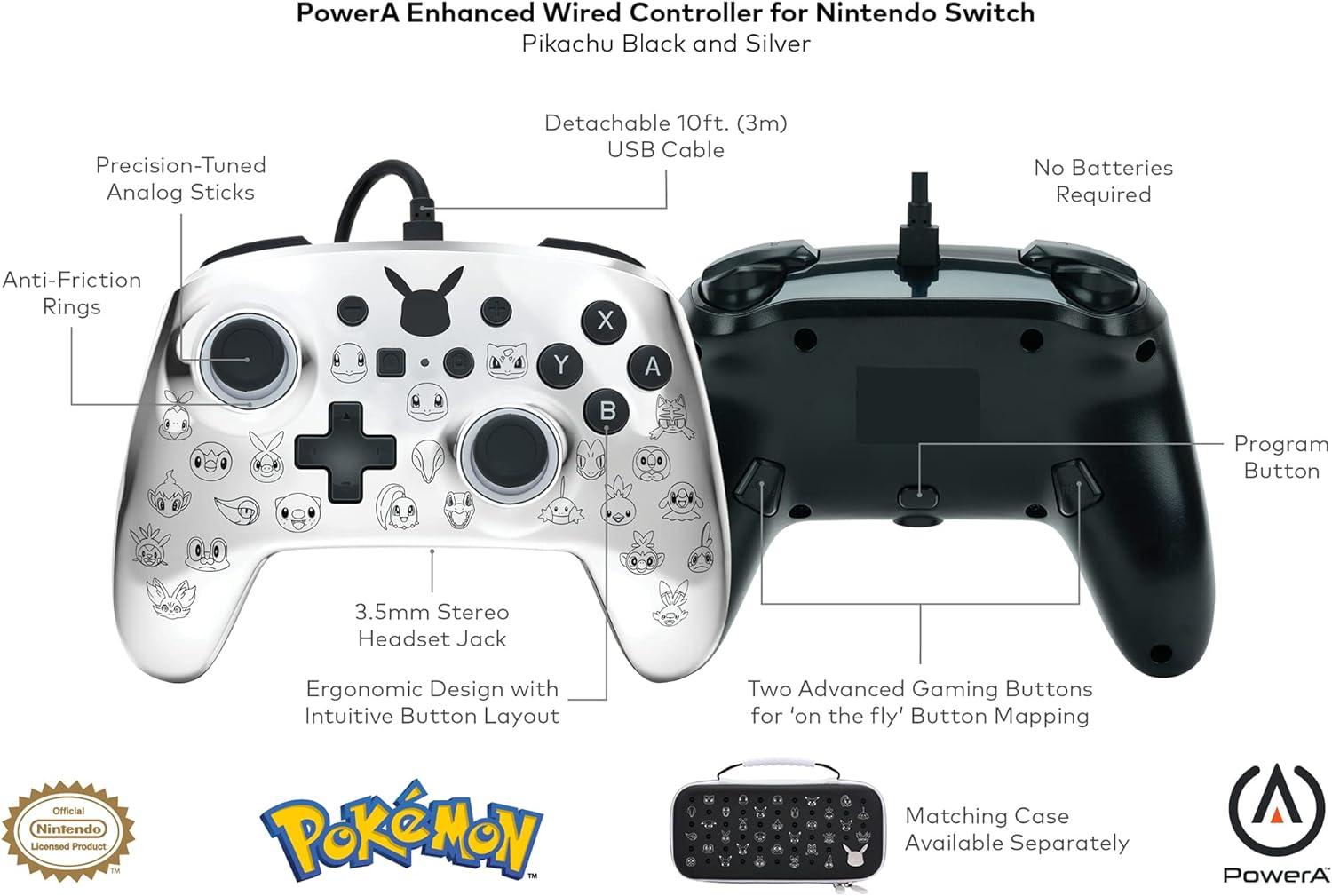 PowerA Enhanced Wired Controller - Pikachu Black & Silver for Nintendo ...