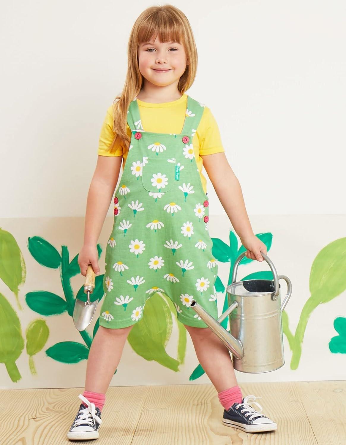 Toby Tiger Organic Daisy Print Dungaree Shorts 3-4 Years GREEN