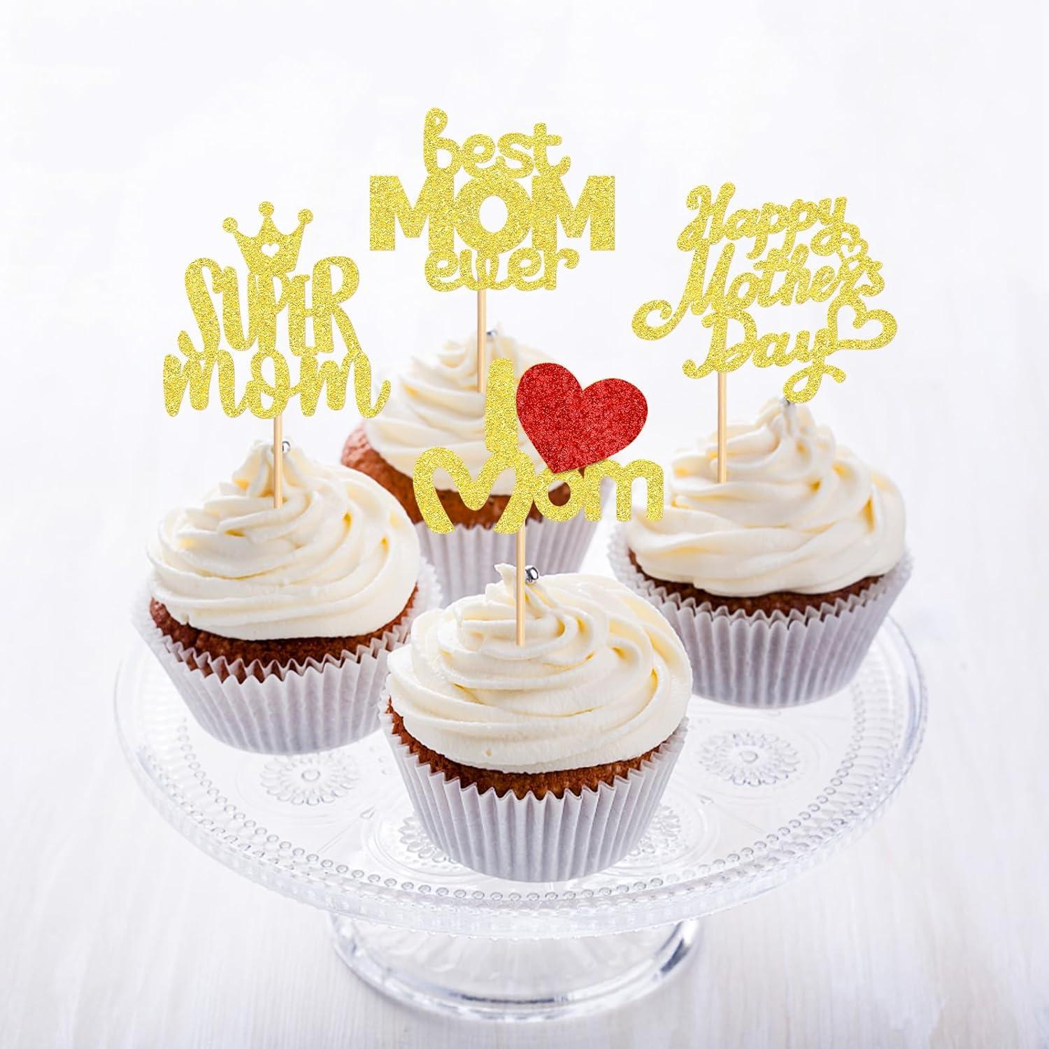 Keaziu 24 Pack Happy Mothers Day Cupcake Toppers Butterfly Best Mom ...