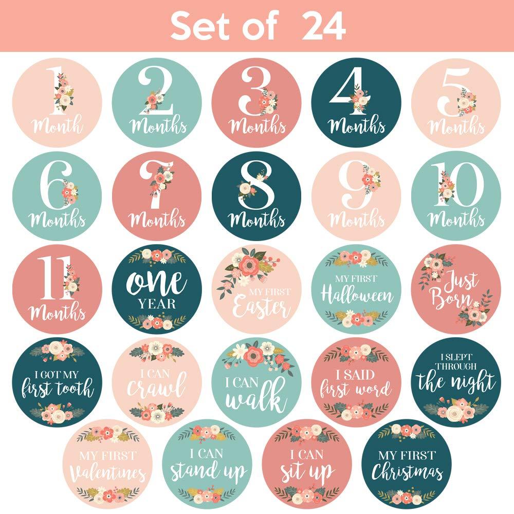 Floral Baby Monthly Milestone Stickers for Newborn Girl | Set of 24 ...