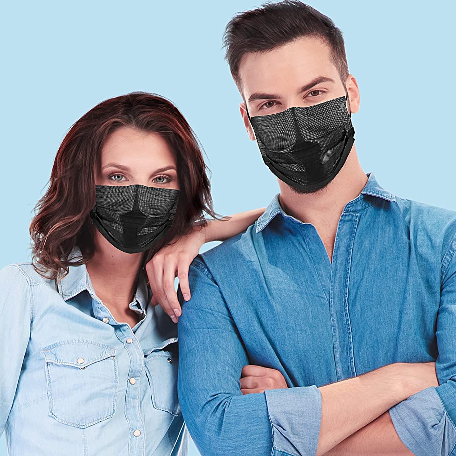 Black Disposable Face Masks - 100 Pack | 3-Ply Protection & Comfort ...