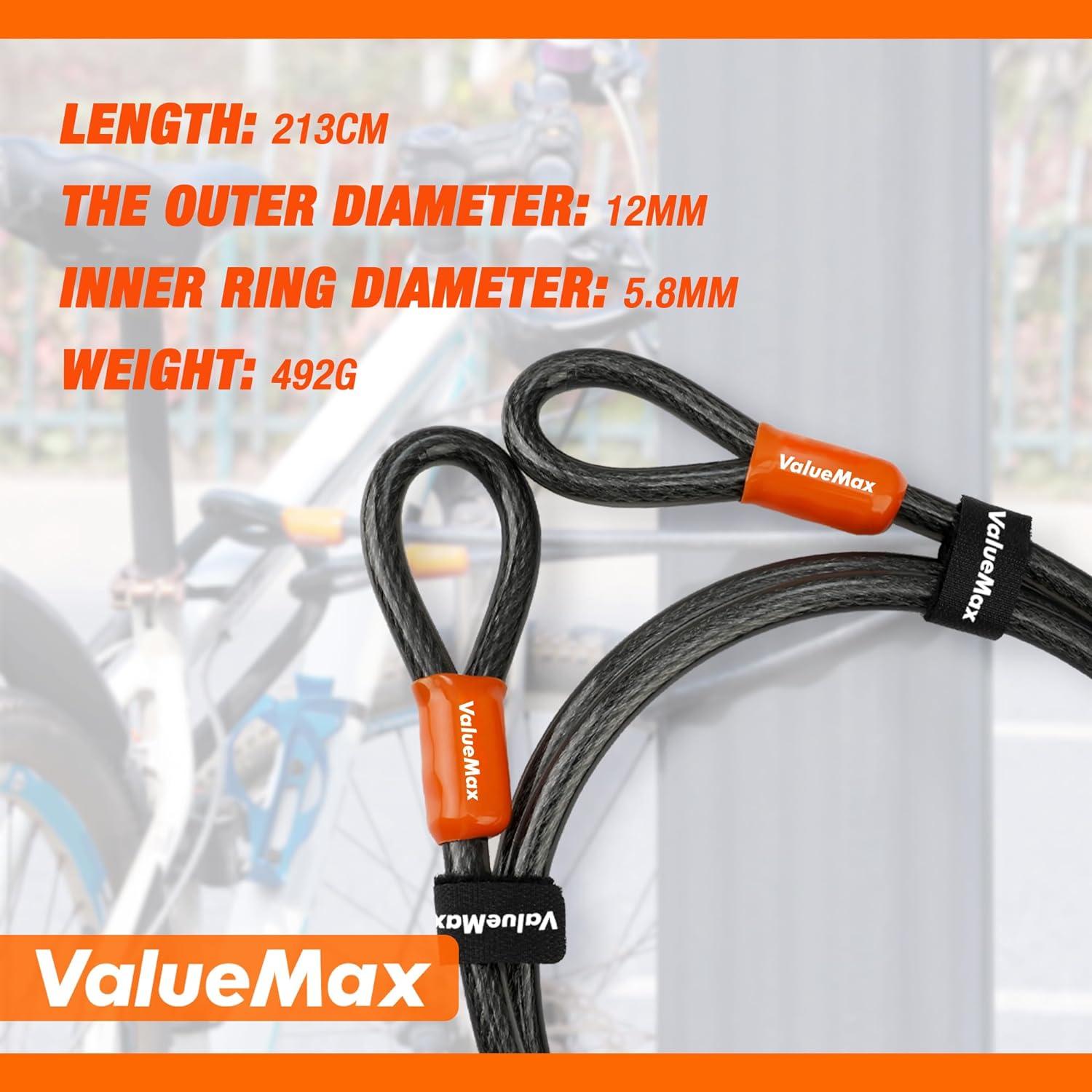 Valuemax 2m Safety Loop Cable - Plastic Coated Steel Cable for Bicycle ...