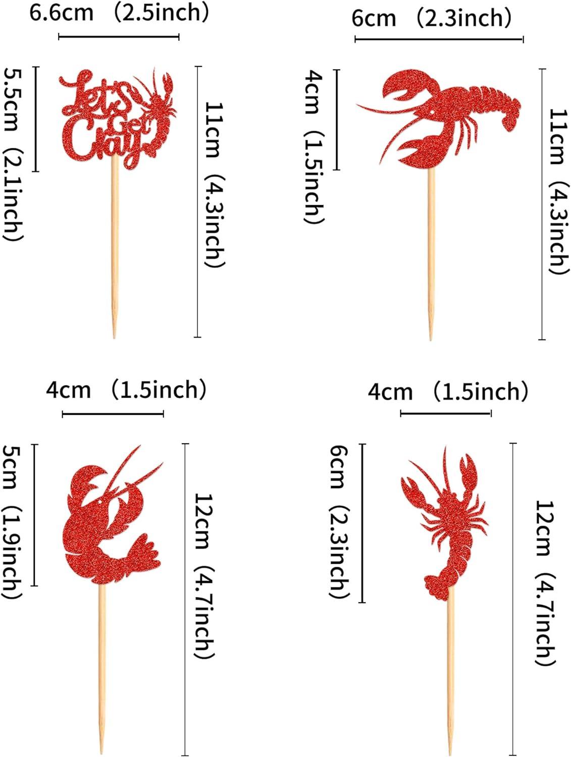 Ercadio 24 Pack Crawfish Cupcake Toppers Red Glitter Lobster Cupcake ...