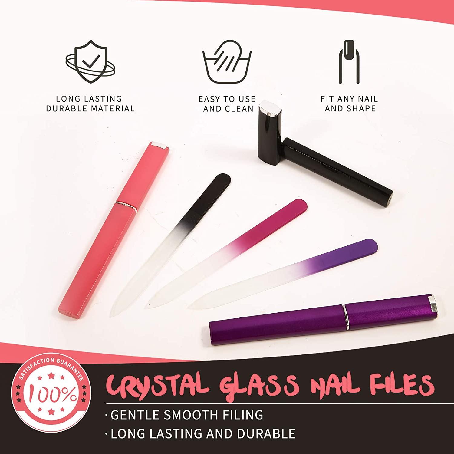 3 Pack Crystal Glass Nail File Set with Case - Professional Czech Glass ...