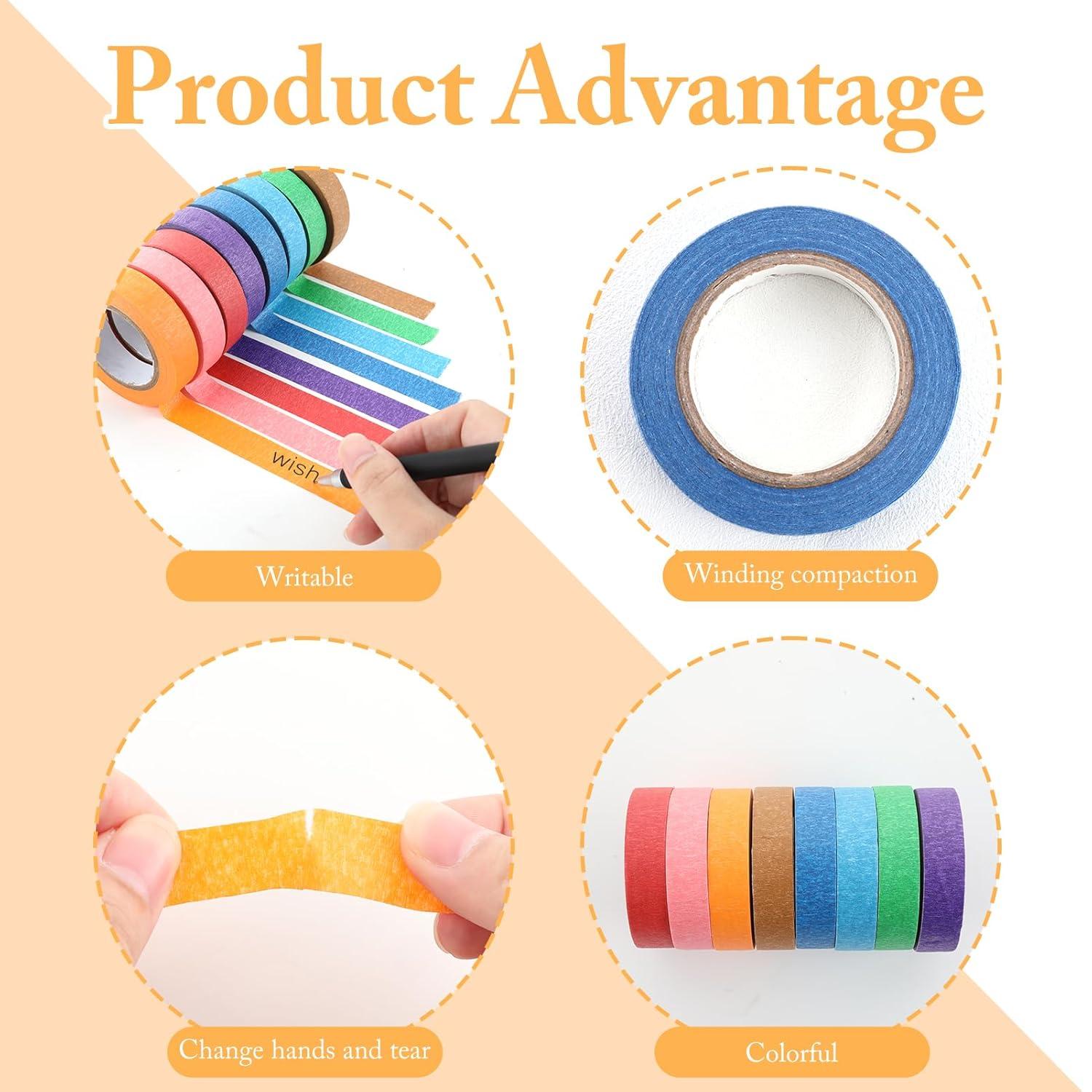8 Rolls Coloured Masking Tape 15mm/0.59inch 12m/39.3ft Rainbow Colour ...