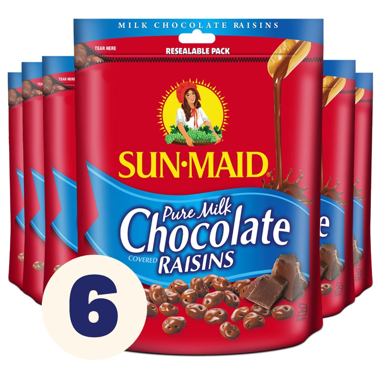 Sun-Maid Chocolate Covered Raisins Snacks Pure Milk Chocolate Raisins 7 ...