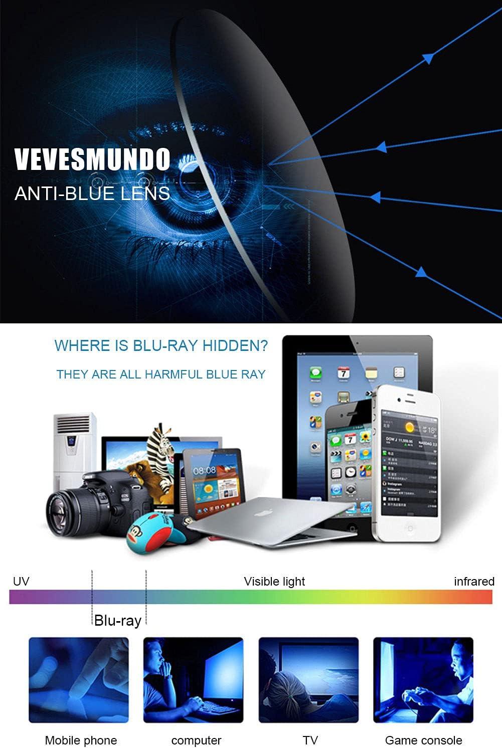 Vevesmundo Compact Metal Reading Glasses with Blue Light Filter | Spring Hinge Narrow Classic ...