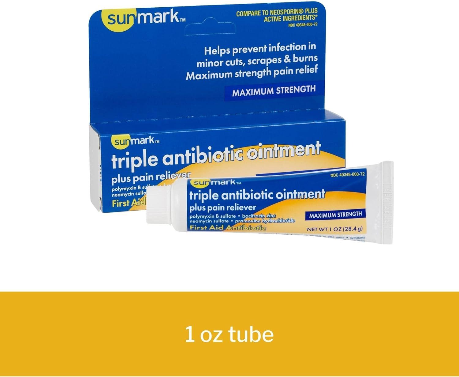 Sunmark Triple Antibiotic Ointment Plus Pain Reliever 1 oz - Fast-acting Relief