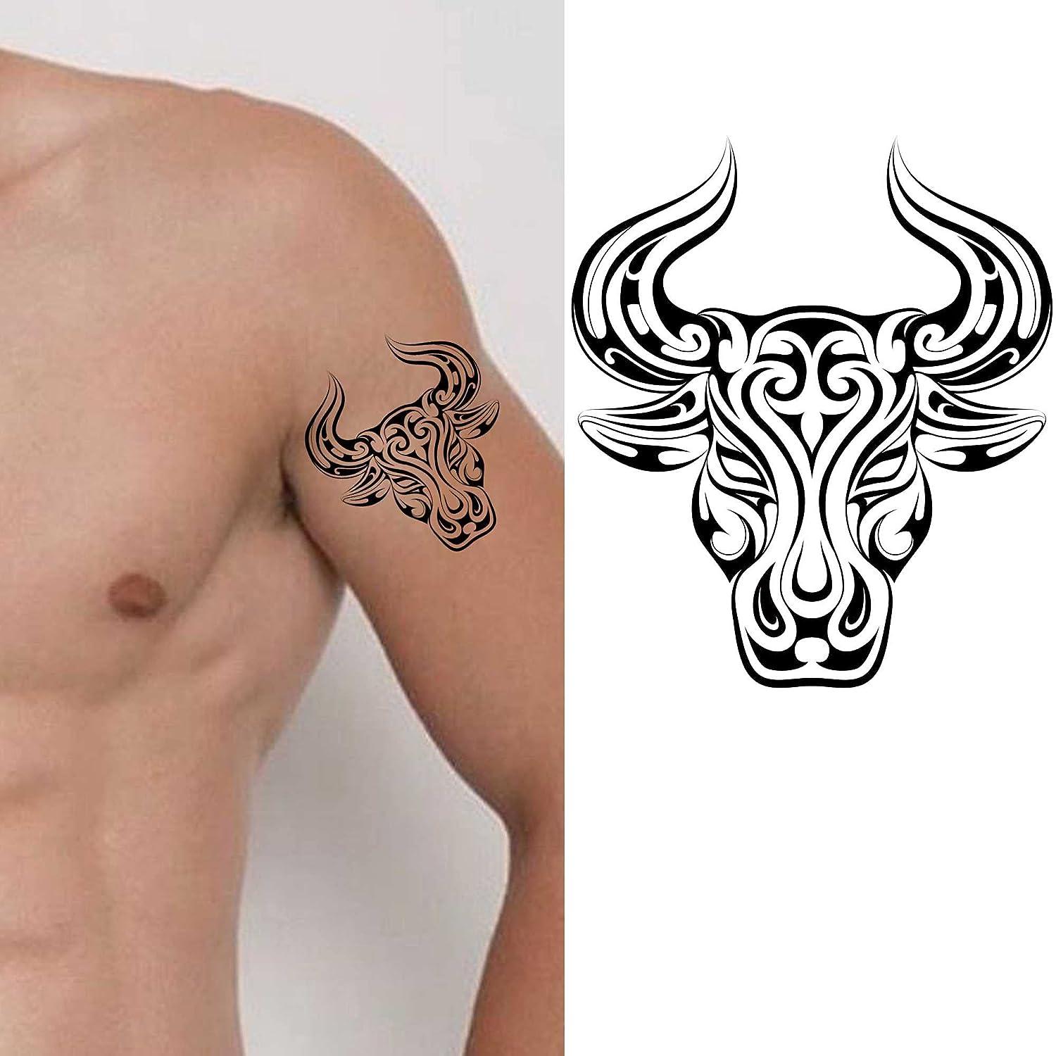 Dopetattoo 6 sheets Temporary Tattoos - Taurus Zodiac Symbol for Men ...