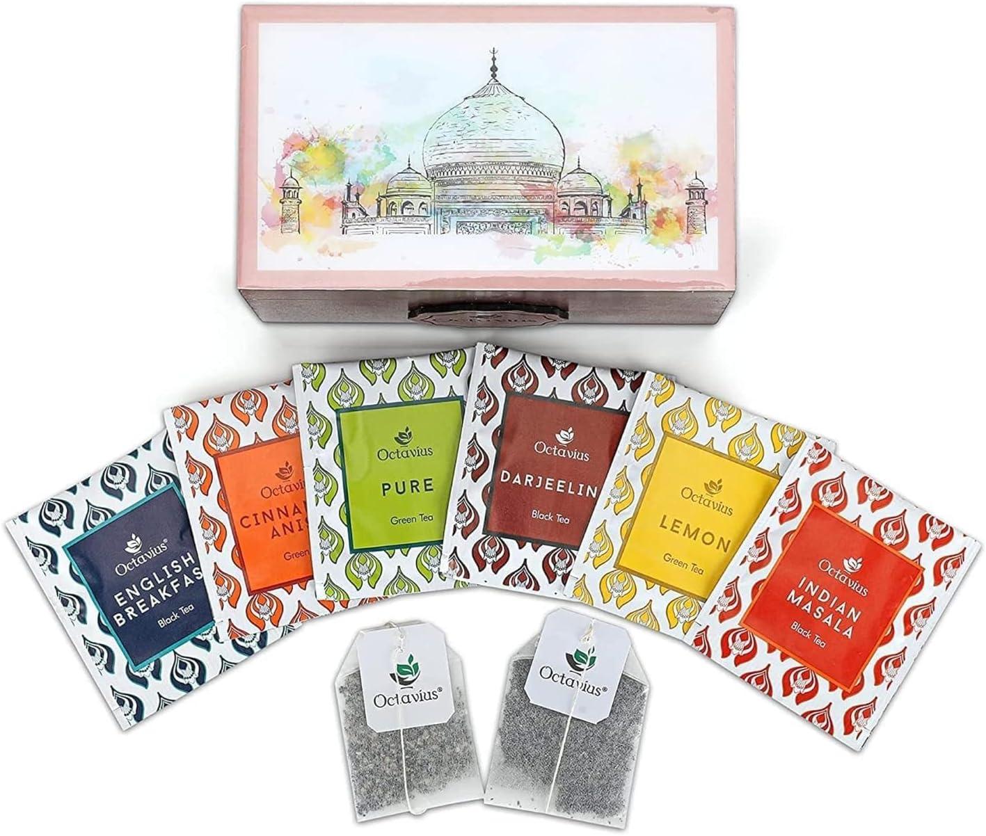Octavius Assorted Tea Sampler Gift Set (6 Flavors 60 Tea Bags) | Black ...