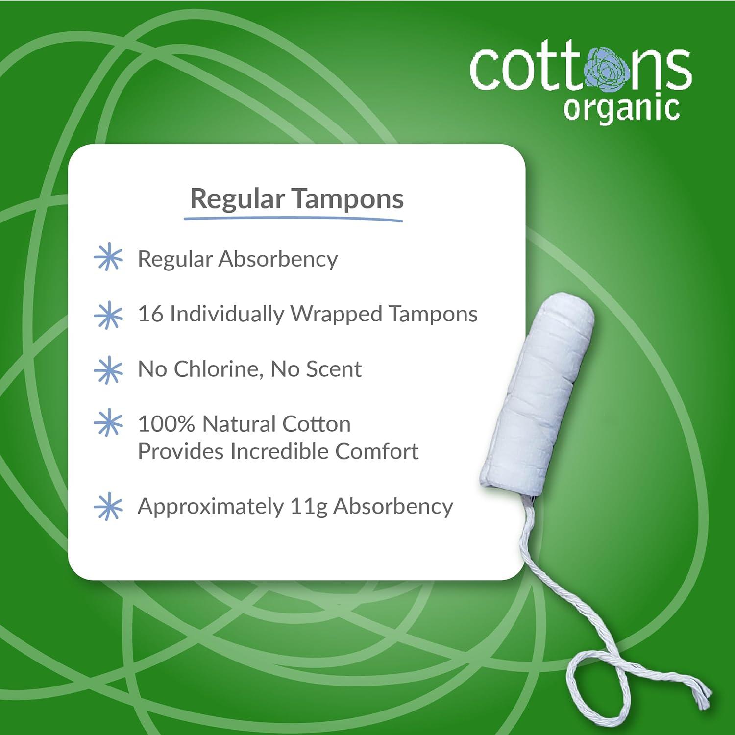 100% Natural Cotton Tampons - Regular Absorbency - Individually Wrapped ...