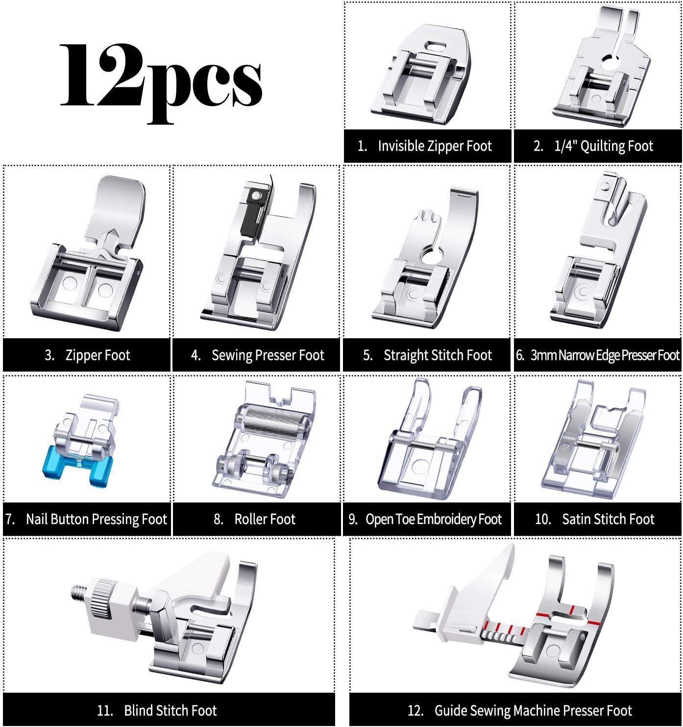 12-Piece Sewing Machine Presser Foot Set - Multifunctional Spare Parts and Accessories for Most ...