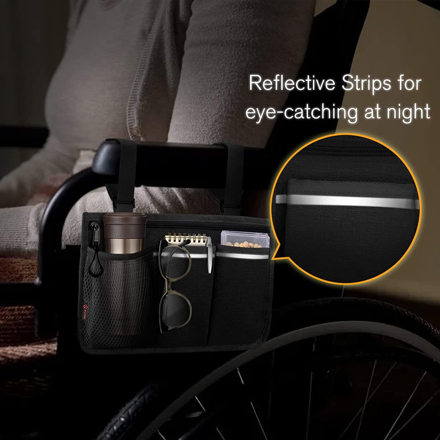 FINPAC Wheelchair Side Storage Bag - Armrest Accessories Organizer with ...