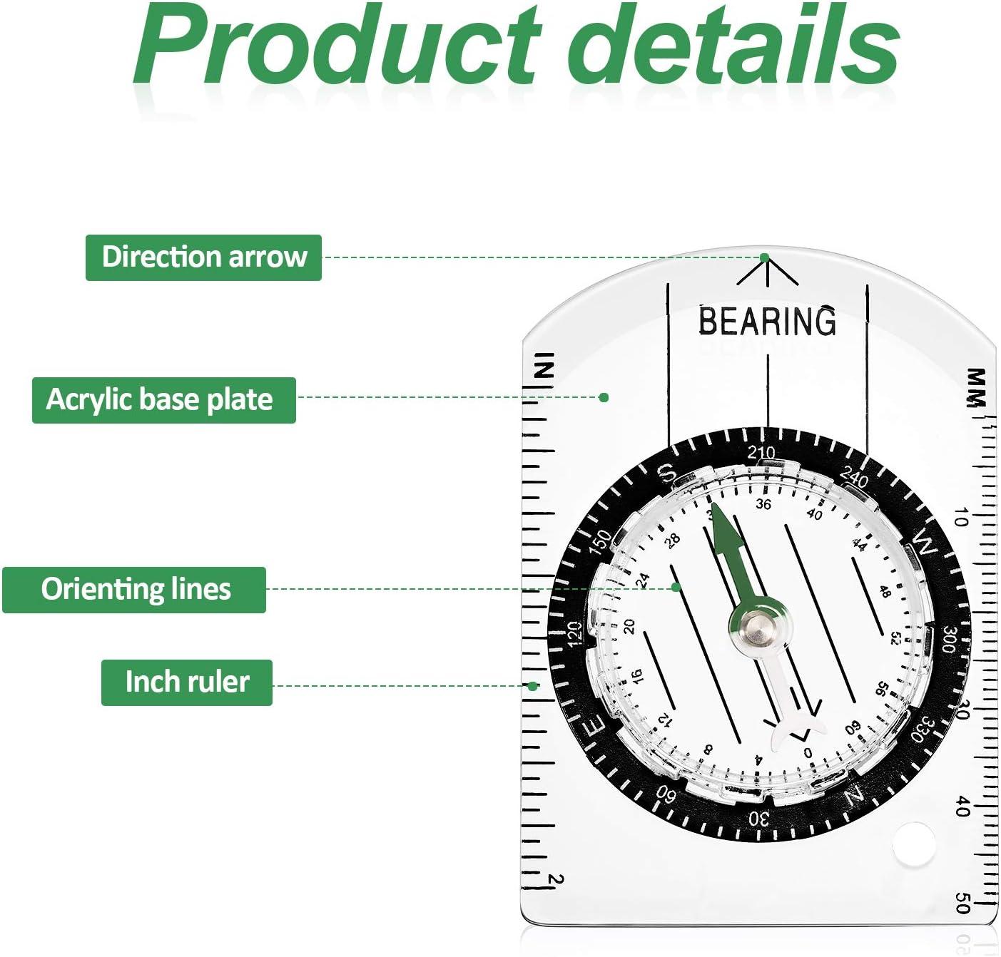 BBTO 9 Pieces Orienteering Compass Hiking Backpacking Camping Compass ...