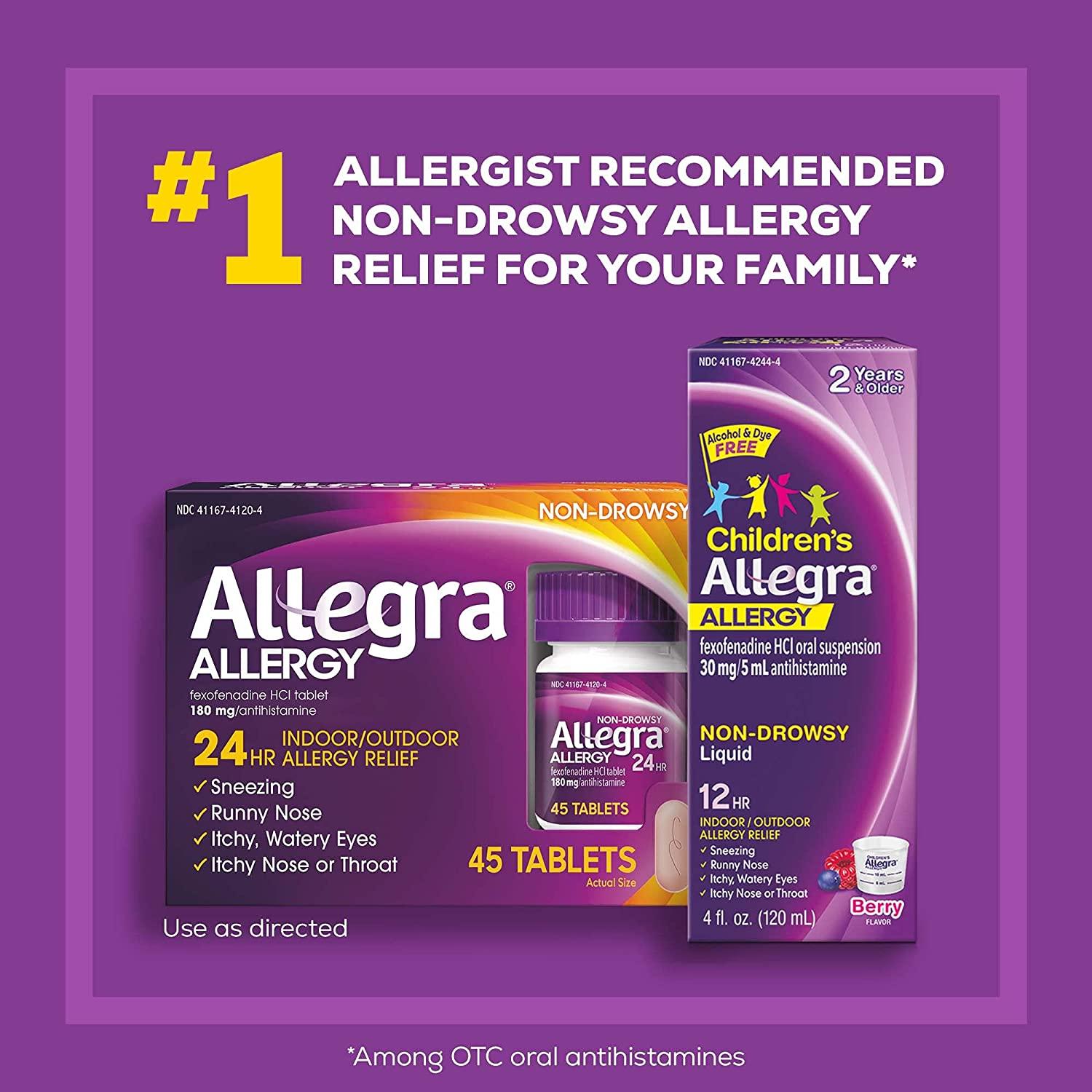Allegra Adult Non-Drowsy Antihistamine Tablets 45-Count - 24-Hour ...