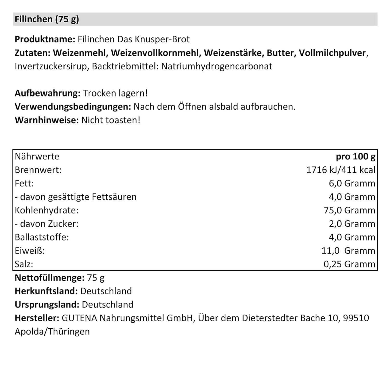 Buy Pack of 5 Filinchen The Crunchy Bread - Low Sugar & Sodium (5 x 75g ...