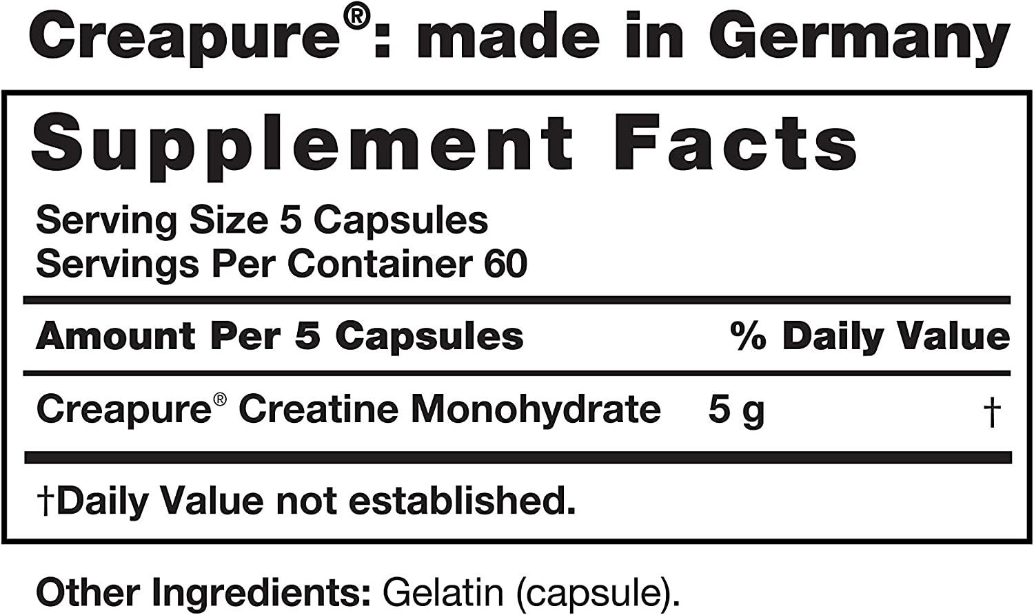 Creapure German Creatine 1000mg - 300 Capsules | Pure Monohydrate - No ...