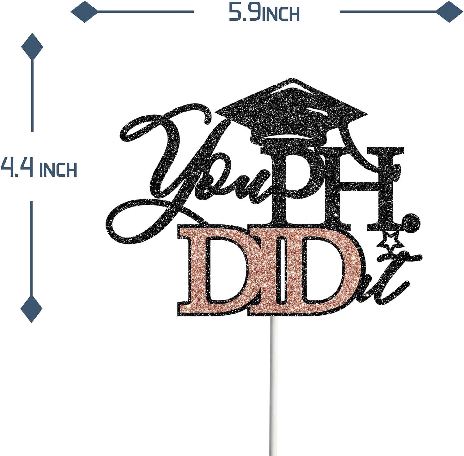 Tenhaisi Black & Rose Gold Glitter You PHD.id It Cake Topper Congrats ...
