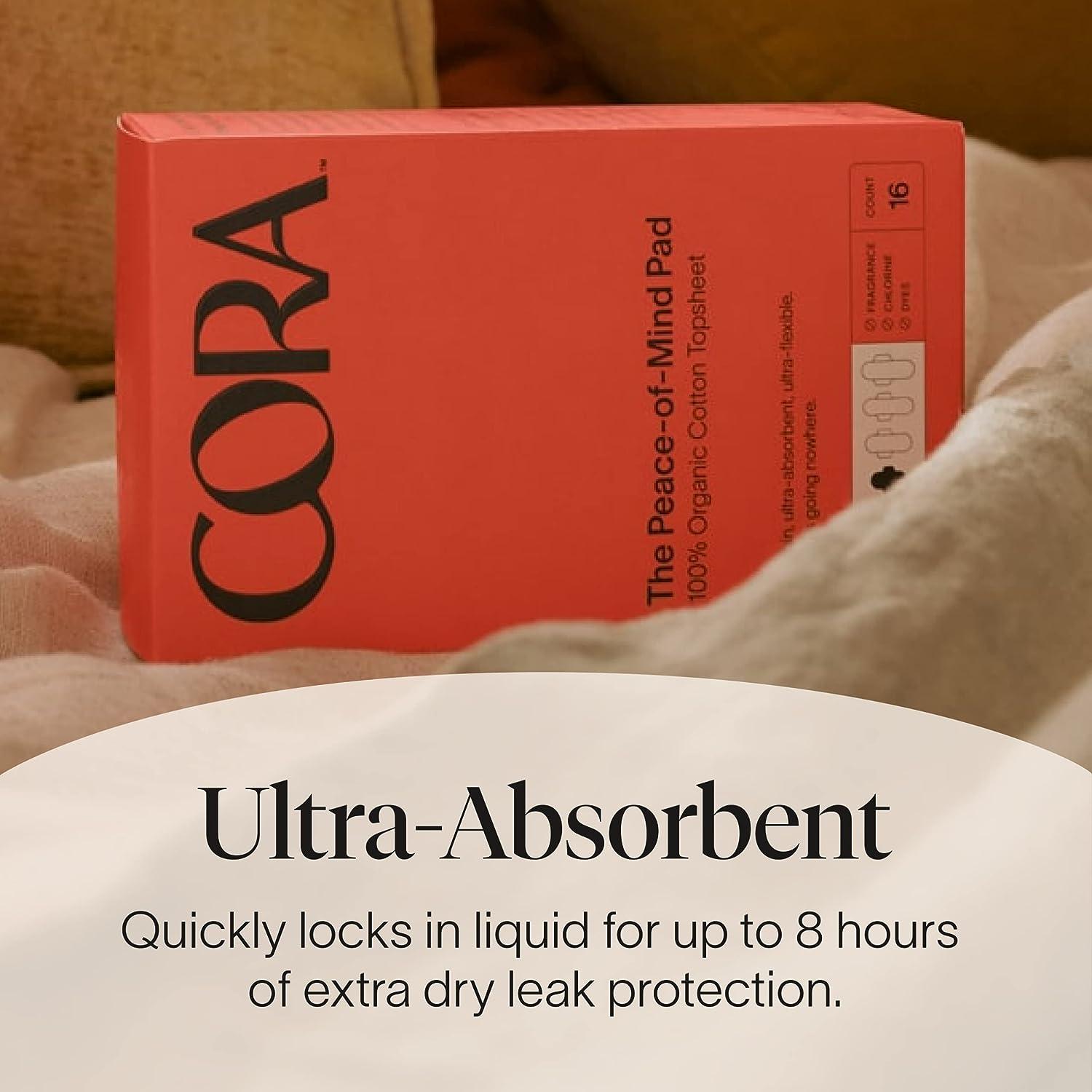 Cora Organic Ultra Thin Pads with Wings - Super Absorbent | 100% ...