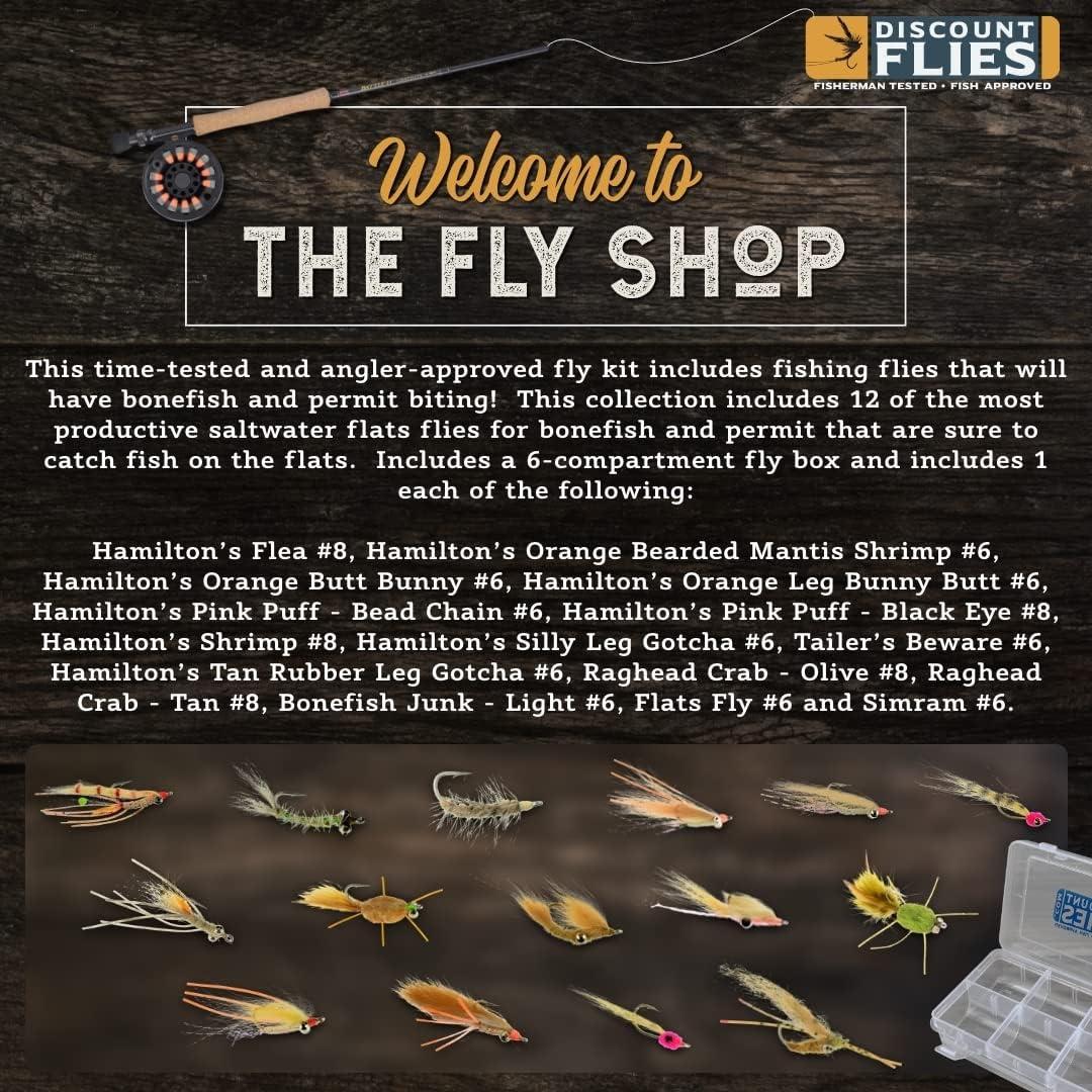 Discount Bonefish Fly Fishing DIY Kit - 15 Saltwater Flies & Fly Box - Realistic & Effective ...