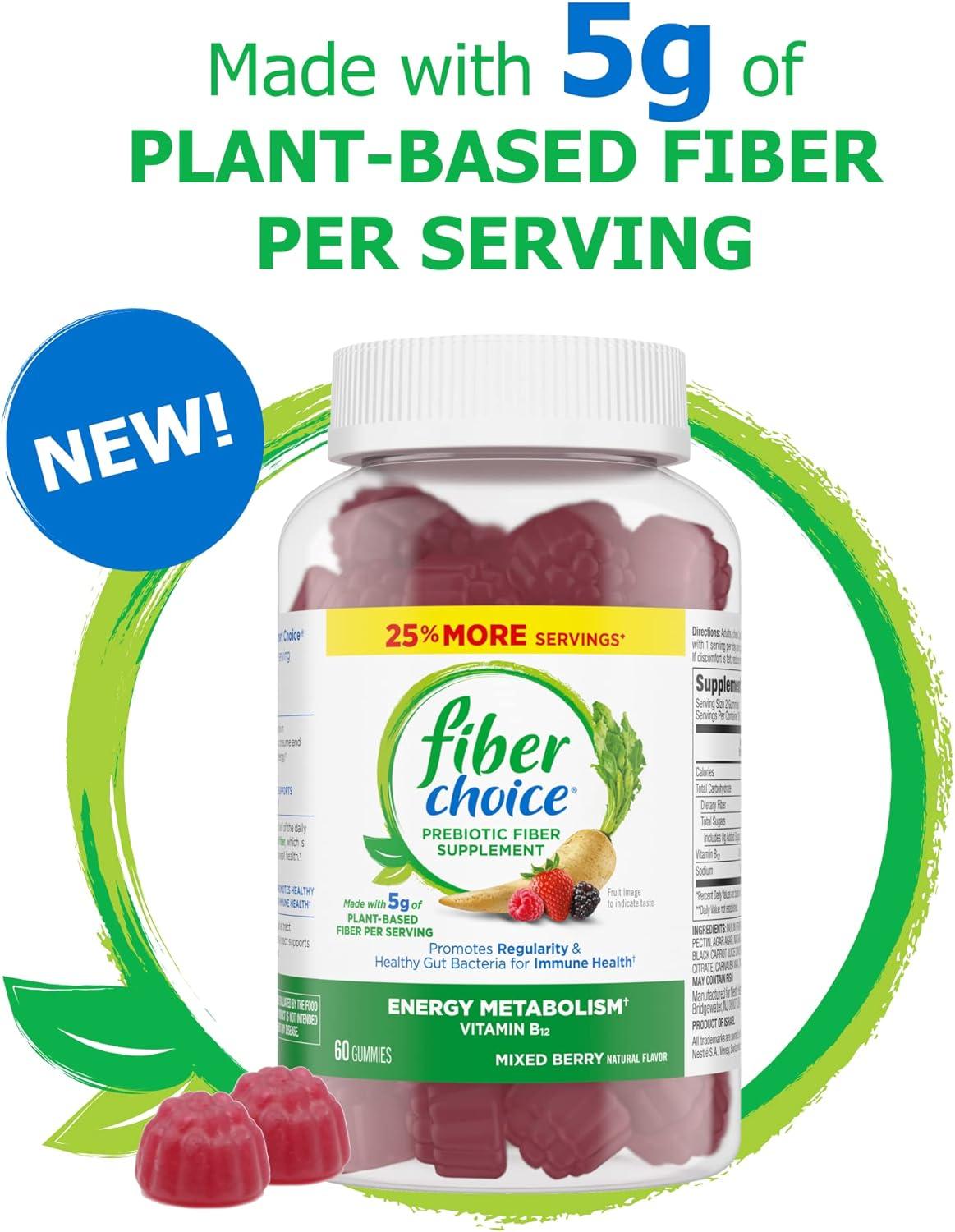 Fiber Choice 5g Plant-Based Prebiotic Fiber Gummies - 60 Count, Mixed ...