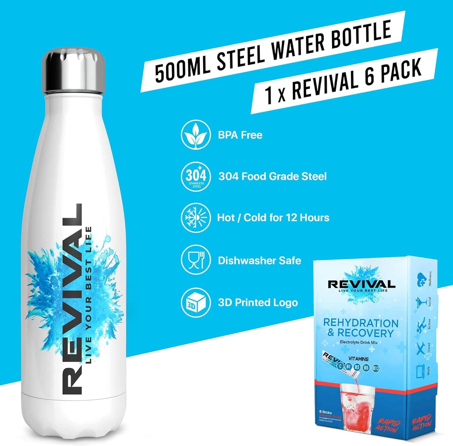Revival Rapid Rehydration StartPack | 500ml Steel Water Bottle & 6 ...