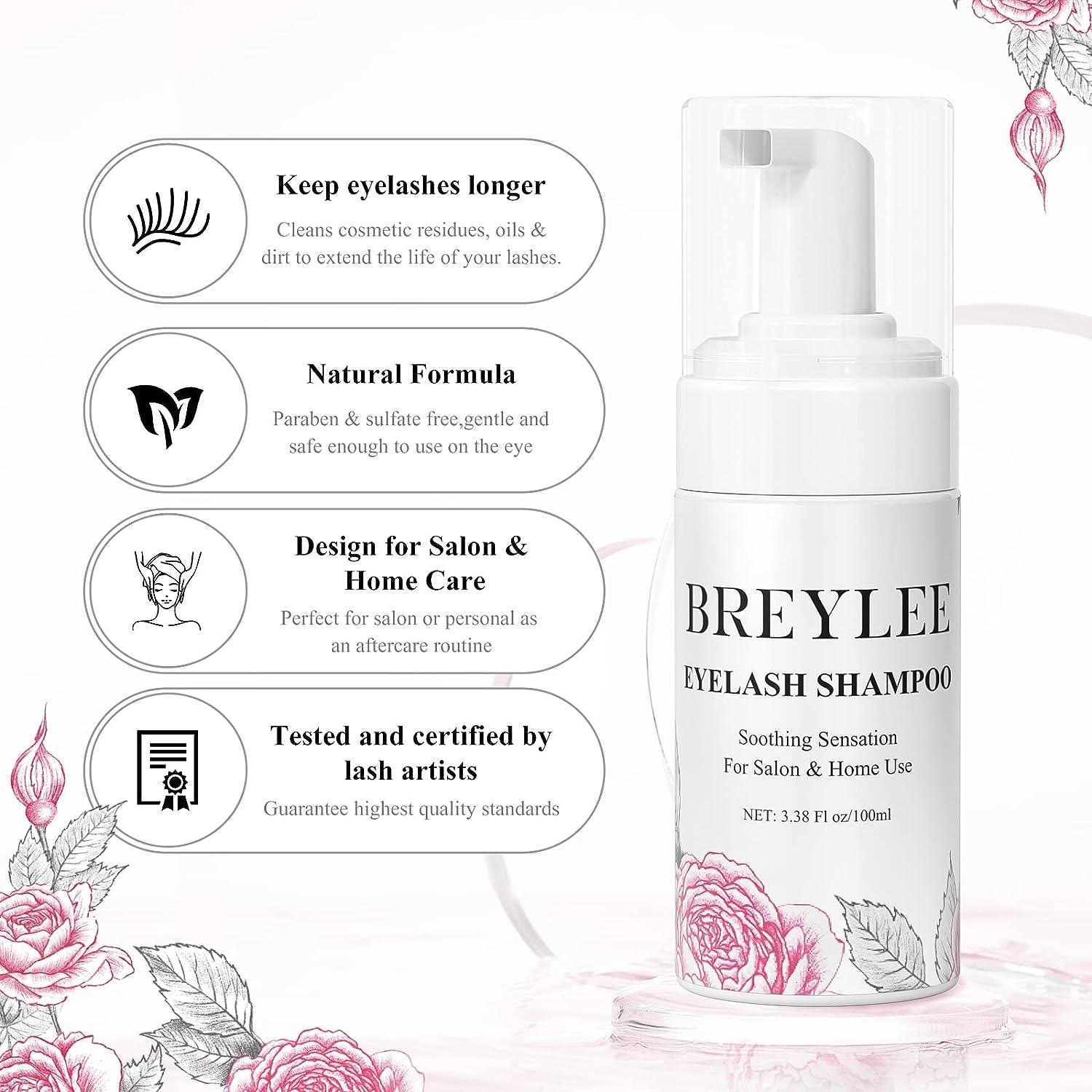 BREYLEE 100ml Lash Shampoo Kit for Eyelash Extensions - Extension Cleanser with Fan Dryer, Rinse ...