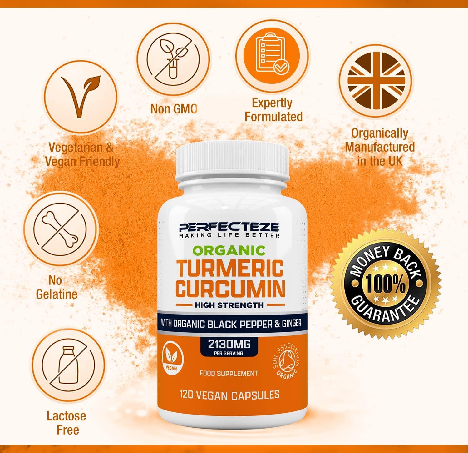 Organic Turmeric Curcumin High Strength with Black Pepper & Ginger ...