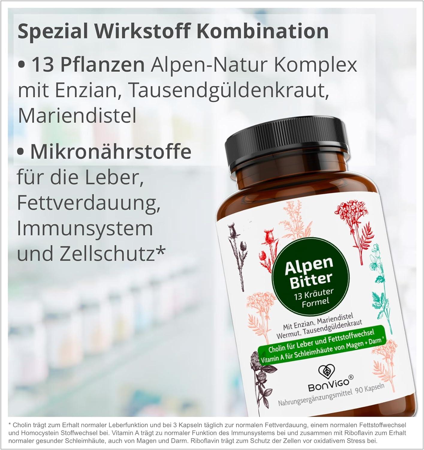 BONVIGO Alpenbitter 90 Bitter Capsules | 12-Herb Formula for Liver ...