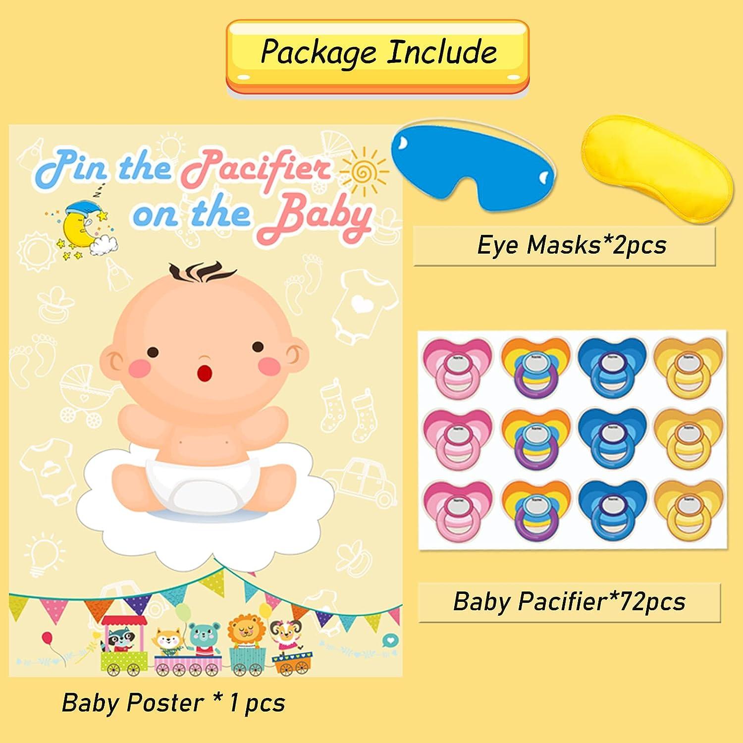 Hooqict Pin the Pacifier Game Poster w/ 72 Pacifiers Stickers | Baby ...