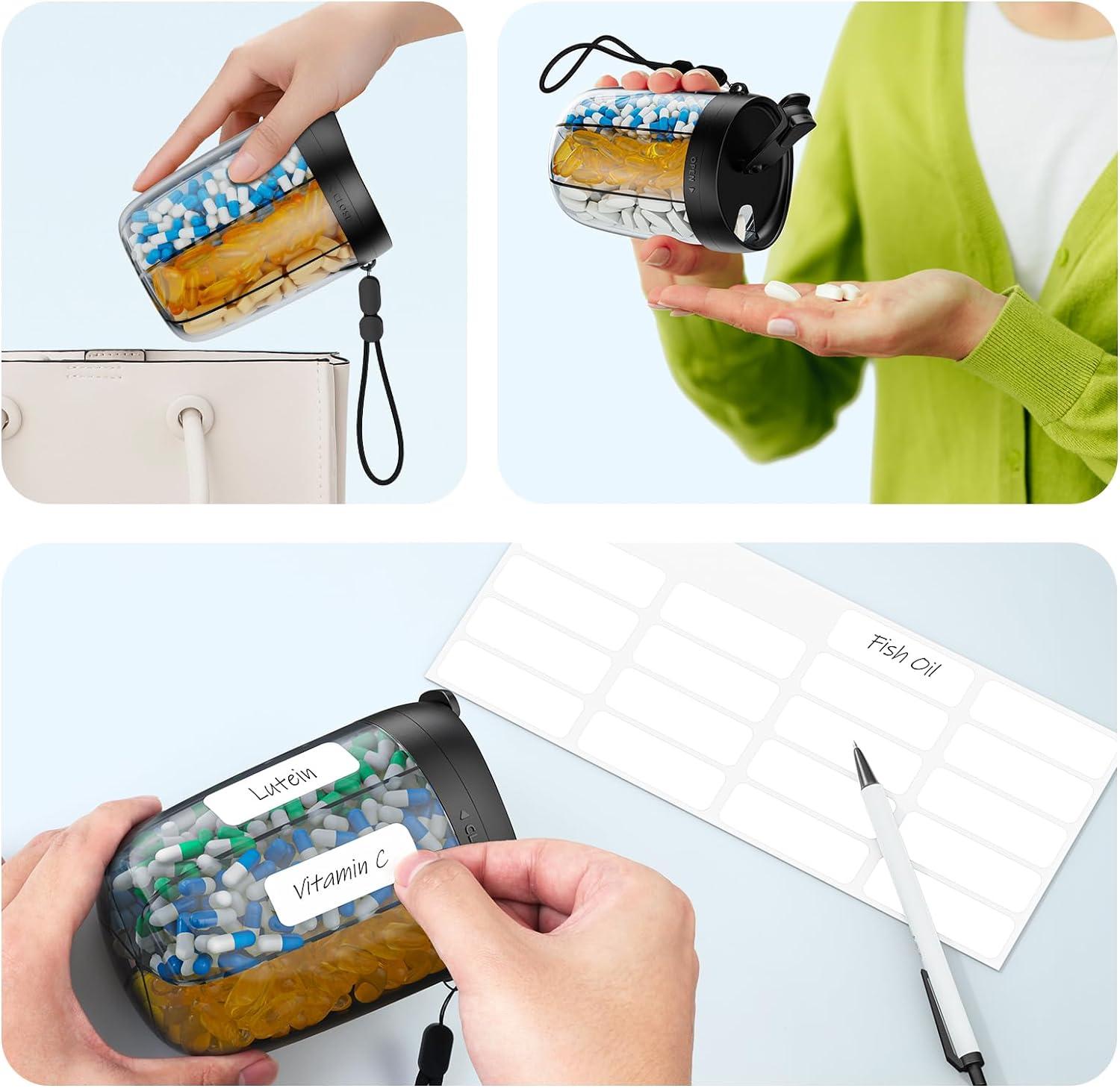 AUVON Monthly Pill Dispenser with Anti-Mixing Design and 20 Sticky ...