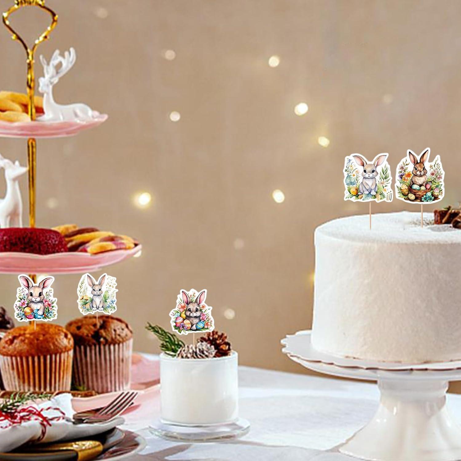 Besreey Stand Up Easter Cake Toppers | Easter Bunny Cupcake Toppers | Wafer Rice Paper Cake ...