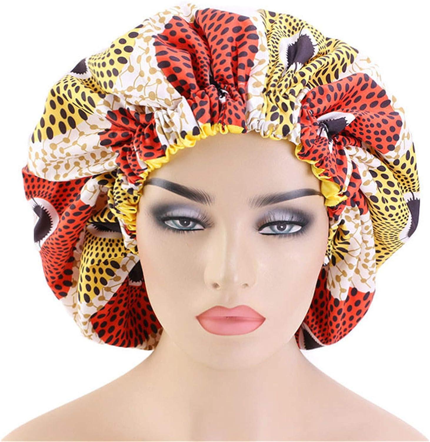 Qianmome Women Double-Layer Extra Large Print Satin Bonnet Sleep Cap ...