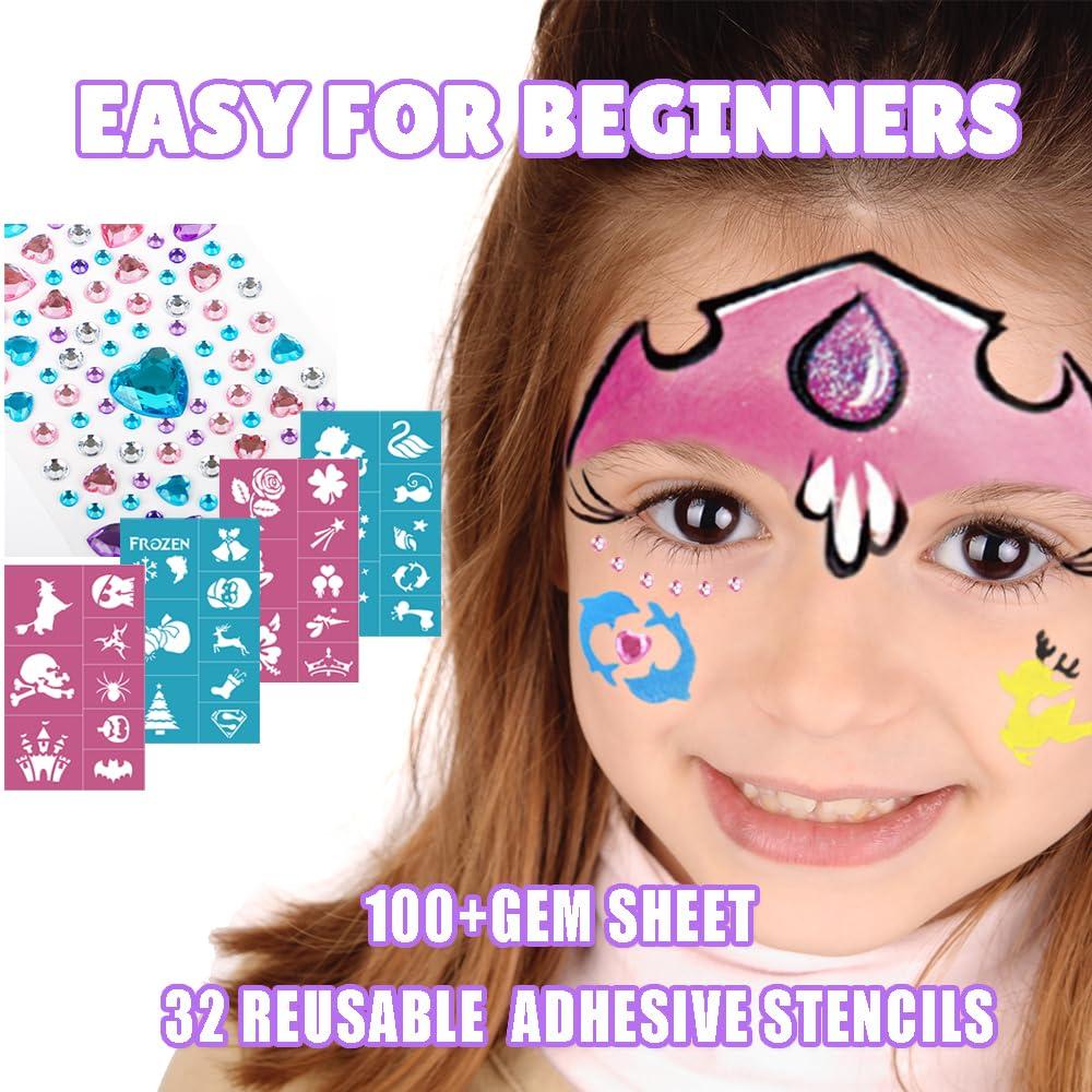 Bowitzki Face Paint Kit - 10 Colors 32 Stencils Glitters & Brushes ...