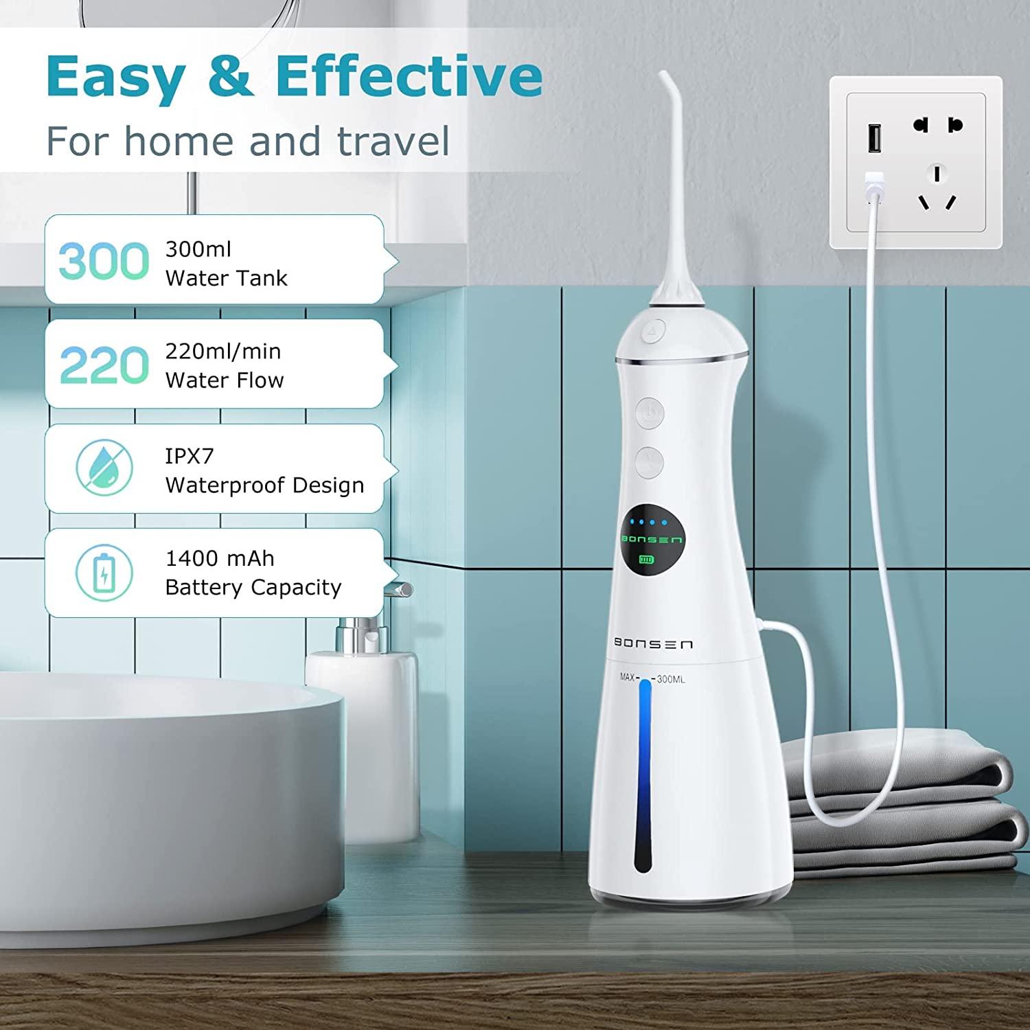 Cordless Dental Water Flosser - BONSEN 6 Pressure Modes, Portable ...