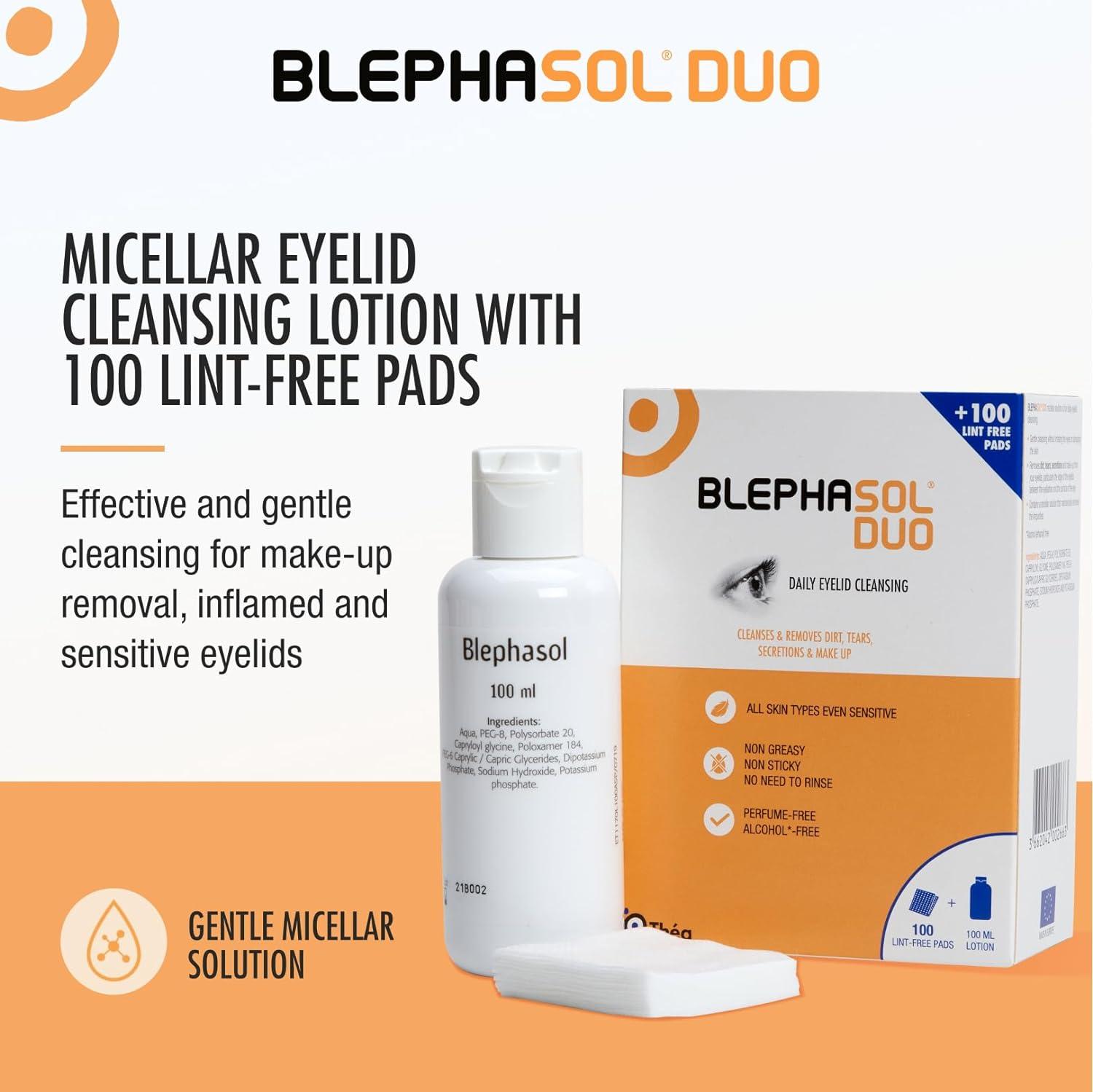 2 x Blephasol Duo 100 ml Micellar Eyelid Cleansing Lotion with 100 Lint ...