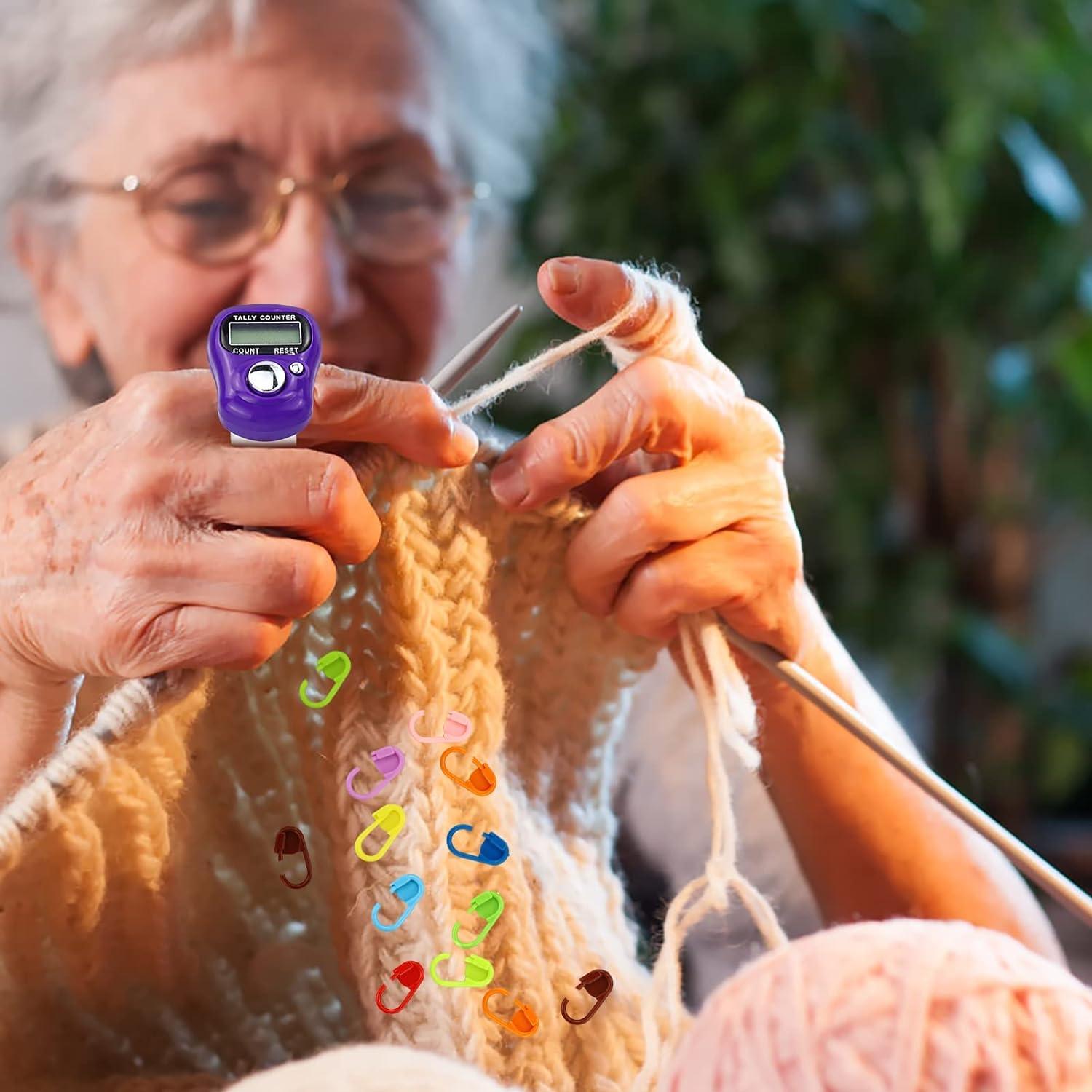 LAMXD Knit Counter with 20 Stitch Markers - Finger Digital Row Counter ...